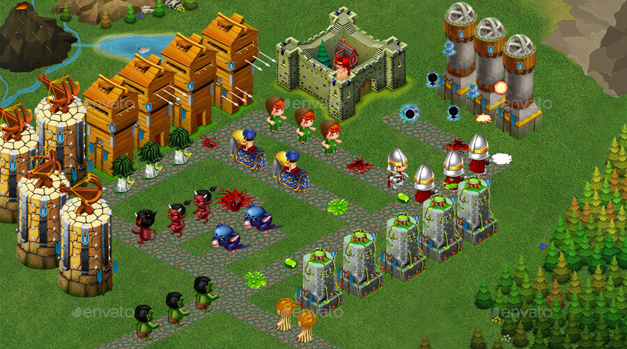 Isometric Tower Defense Game Kit 2 of 3 w character sprites & more ...