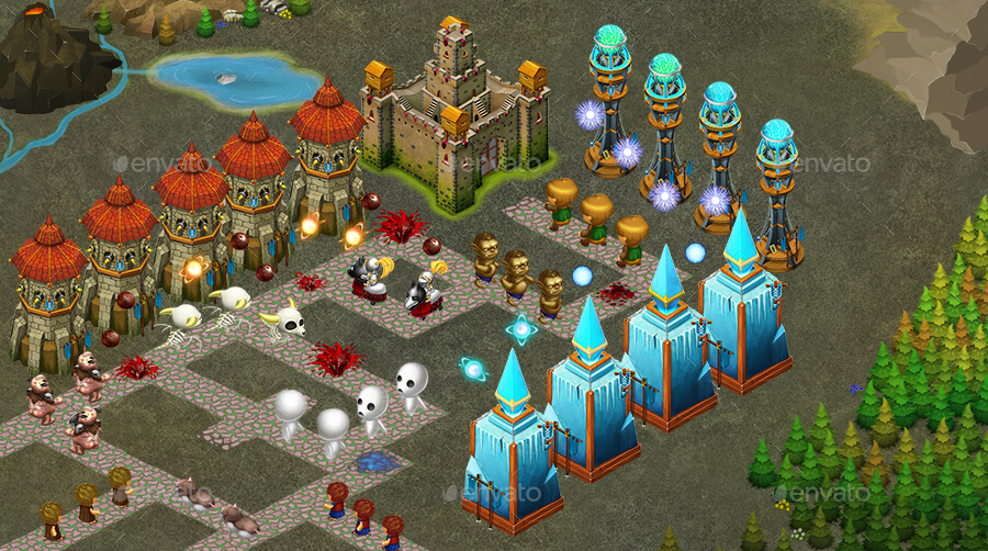 Isometric Tower Defense Game Kit 3 of 3 w character sprites & more ...