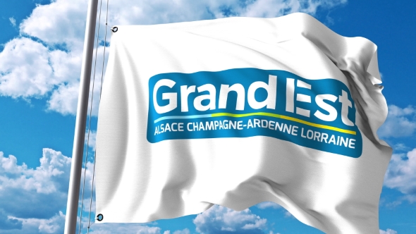 Waving Flag with Logo of Grand Est a Region of France, Motion Graphics