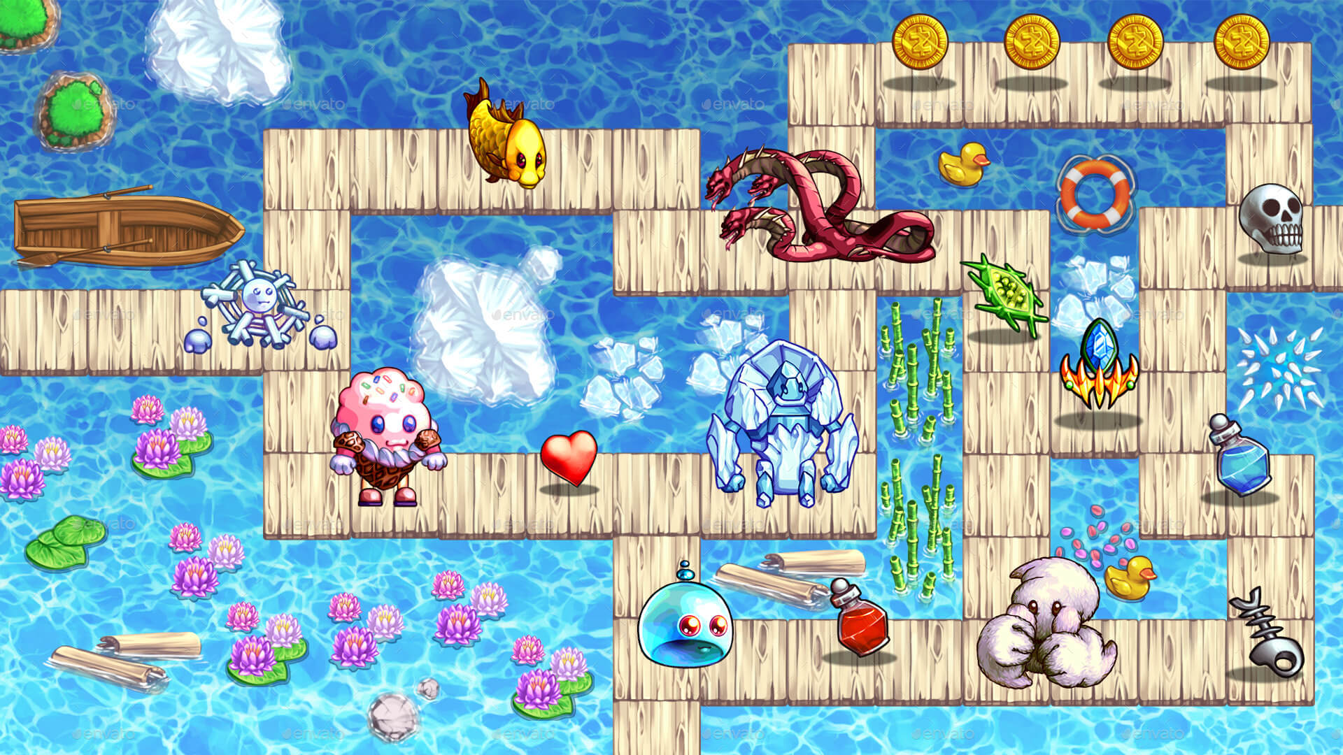 2D Cartoon Creatures Game Kit 3 of 3 w sprites, backgrounds & more ...