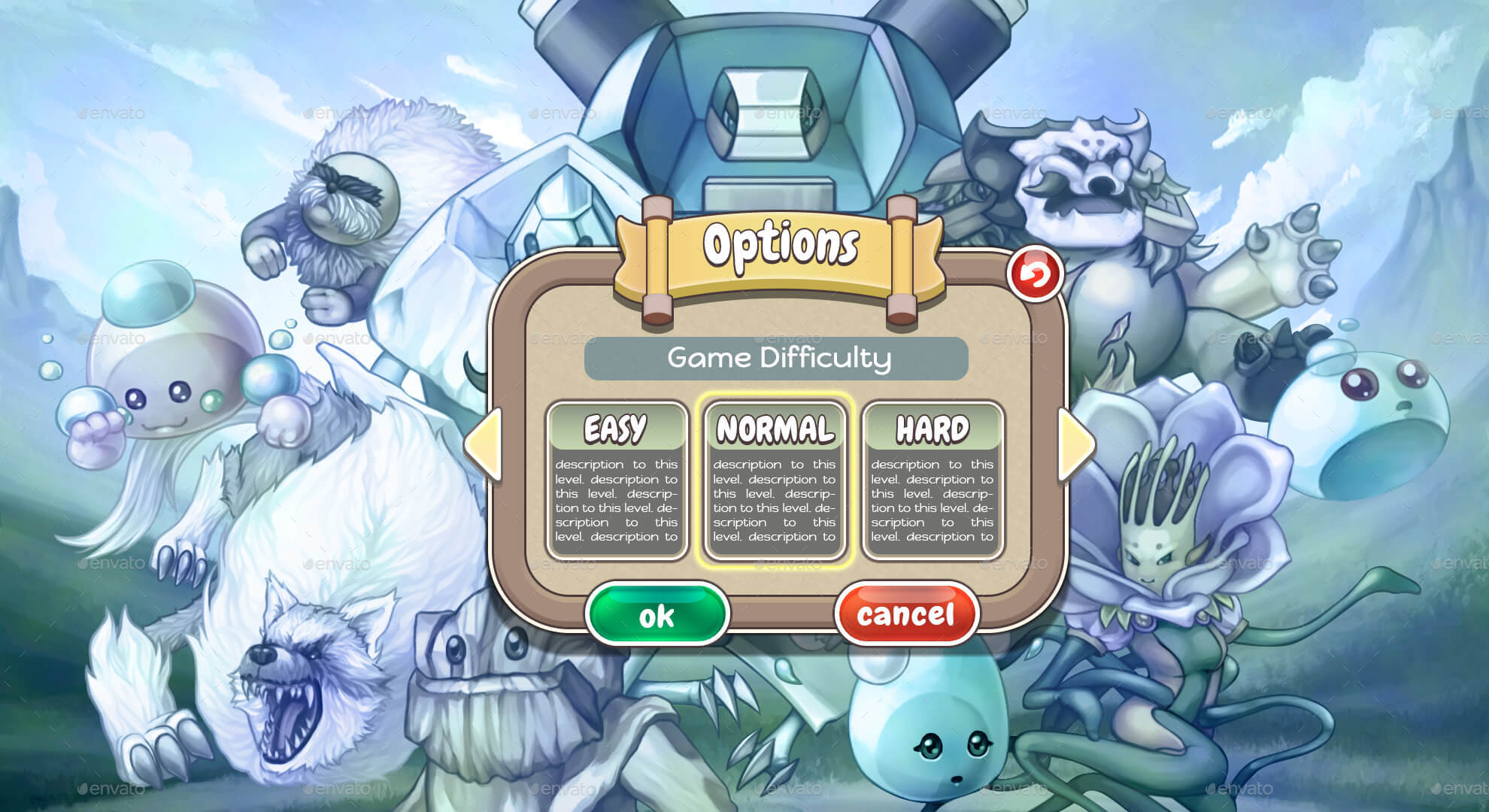 2D Cartoon Game GUI Pack with complete ready game screens and more ...