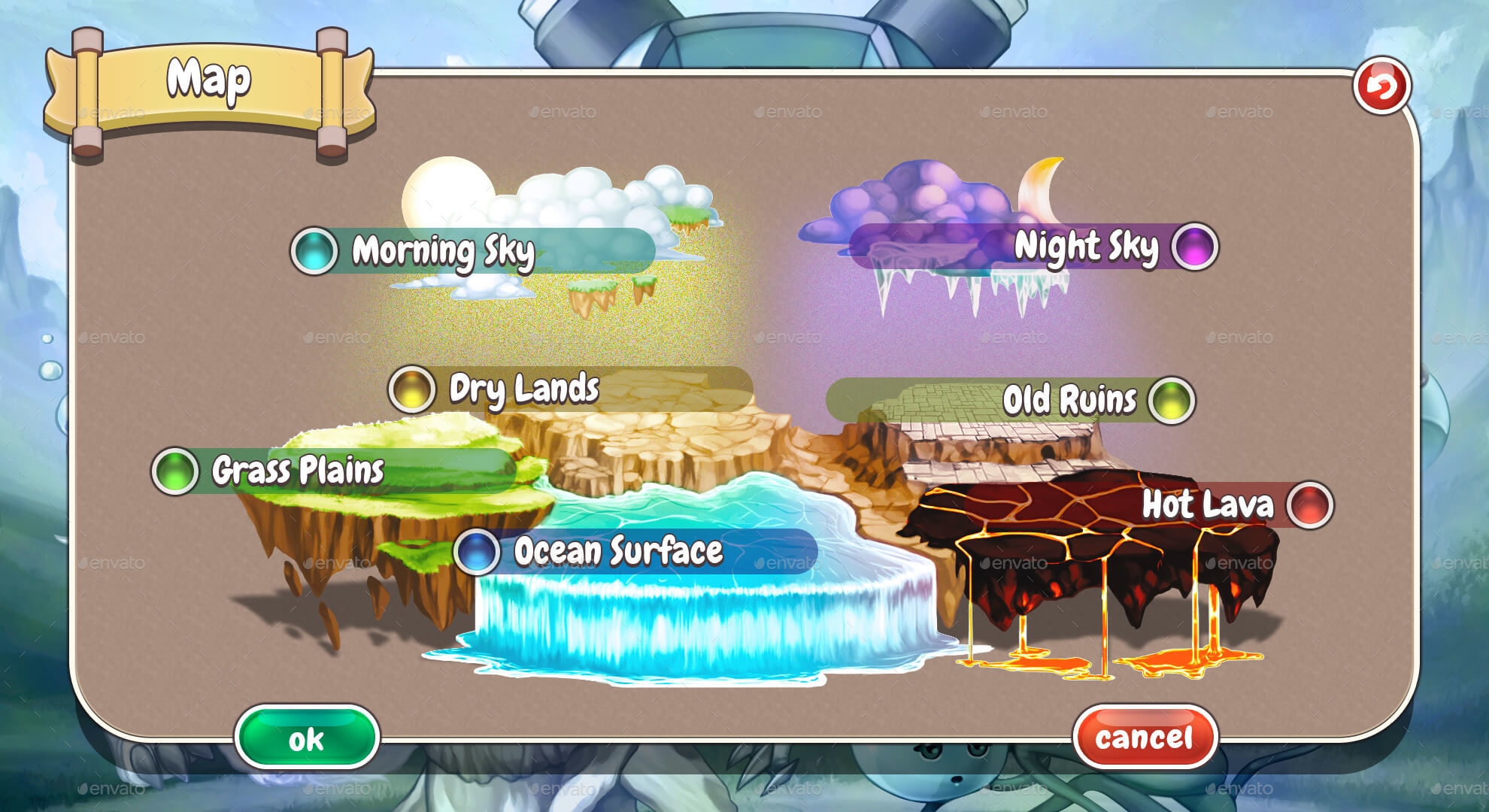 2D Cartoon Game GUI Pack with complete ready game screens and more ...