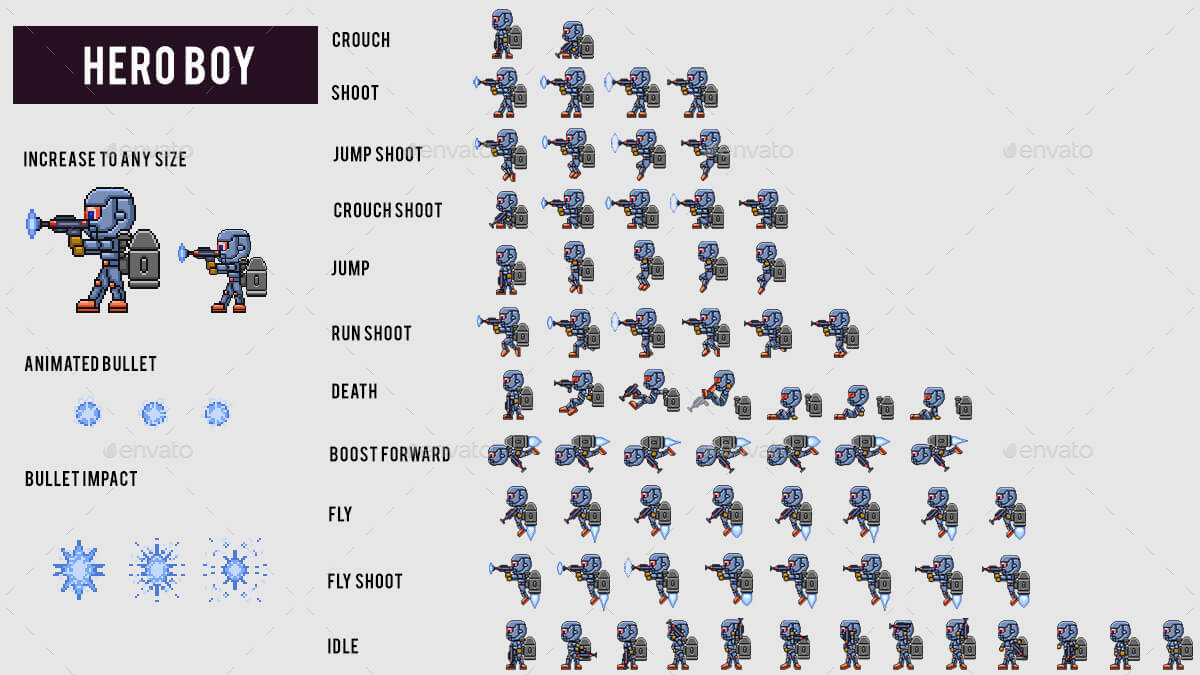 8-Bit Platformer Jetpack Pixel Hero Boy Game Kit 1 of 2, Game Assets