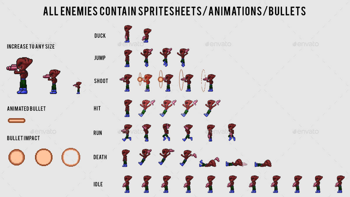 8-Bit Platformer Jetpack Pixel Hero Boy Game Kit 1 of 2, Game Assets