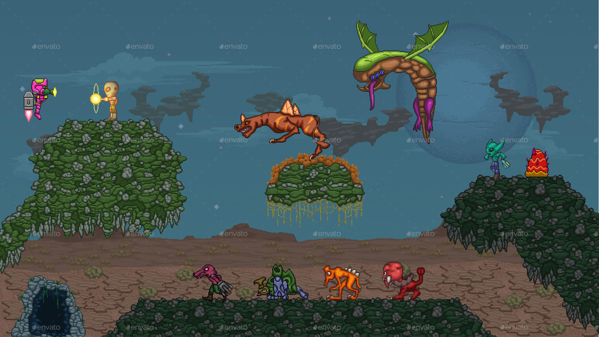 8-Bit Platformer Jetpack Pixel Hero Girl Game Kit 2 of 2, Game Assets