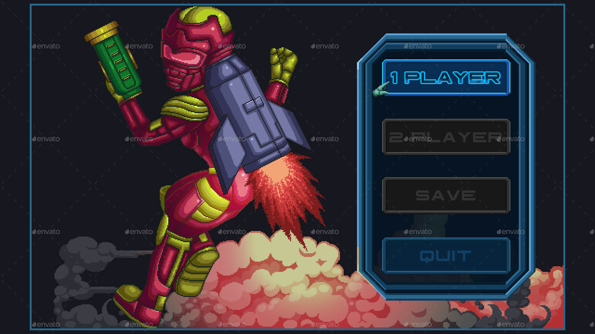 2D Pixel Game GUI Pack with animated icons, buttons and more, Game Assets