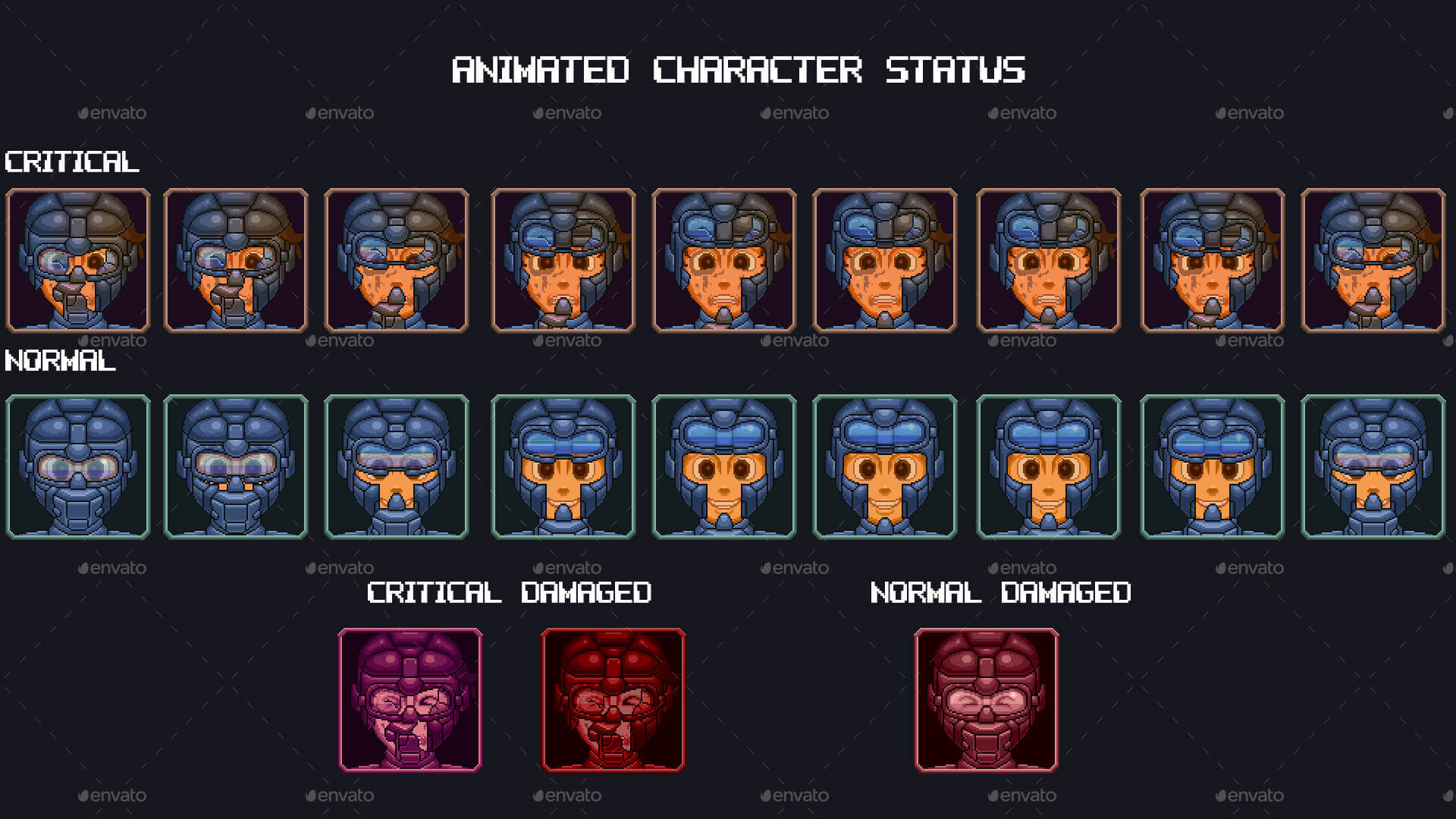 2D Pixel Game GUI Pack with animated icons, buttons and more, Game Assets