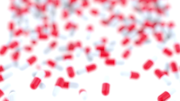 Falling Red and White Drug Capsules or Pills, Motion Graphics | VideoHive