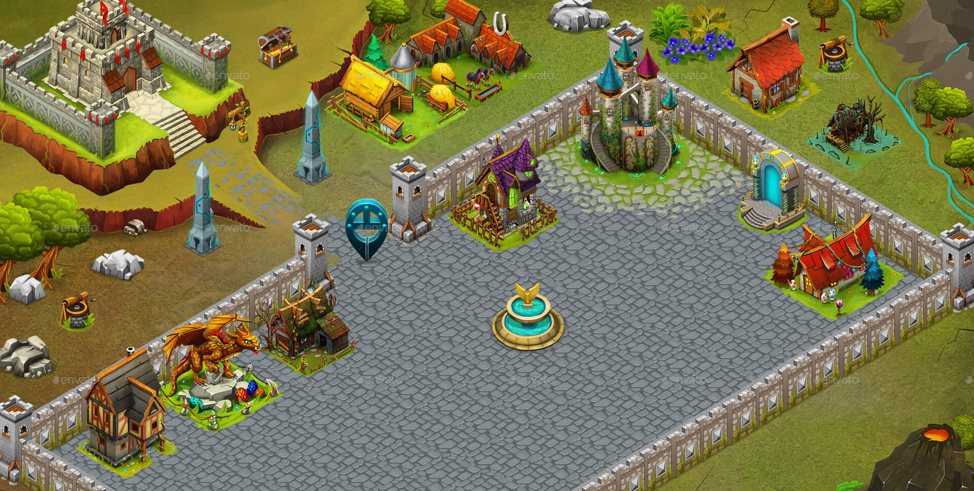 2D Isometric Game Assets Bundle - Towers, Castles, Houses & more, Game ...