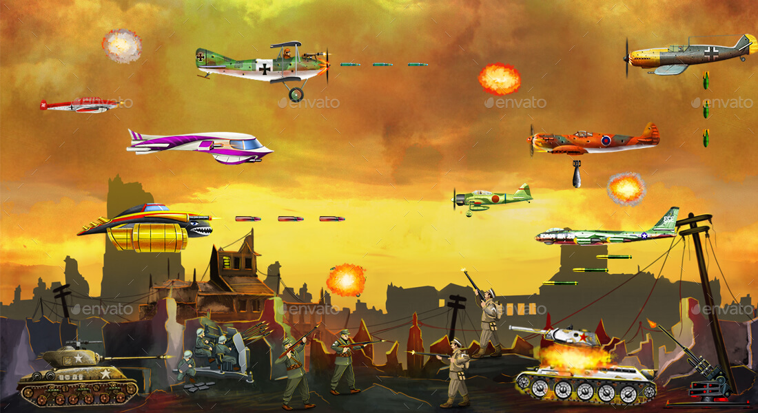 2D Complete War Assets Kit 1 of 2 - Airplanes, Tanks & more, Game Assets