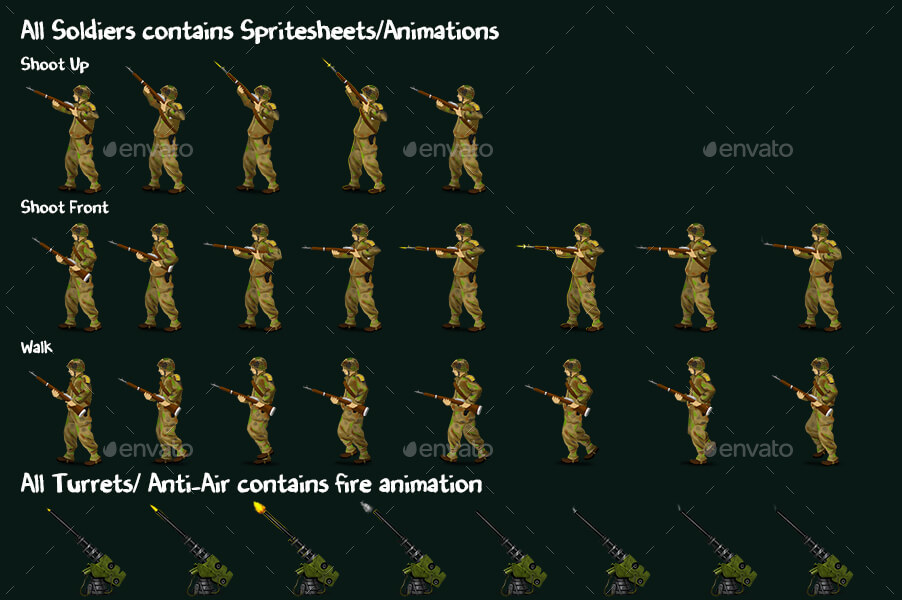 2D Complete War Assets Kit 2 of 2 - Airplanes, Tanks & more, Game Assets