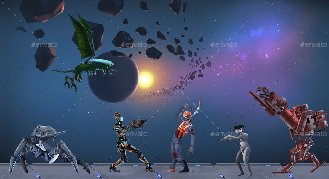 2D Platformer Futuristic Game Kit 2 of 3 - Aliens, Robots & Zombies ...