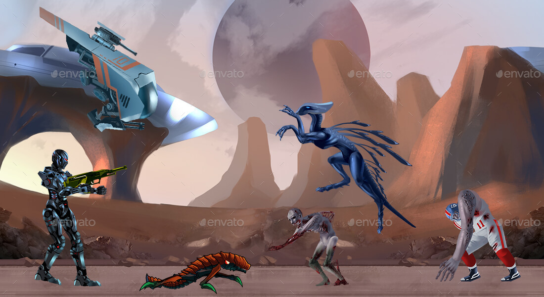 2D Platformer Futuristic Game Kit 3 of 3 - Aliens, Robots & Zombies ...