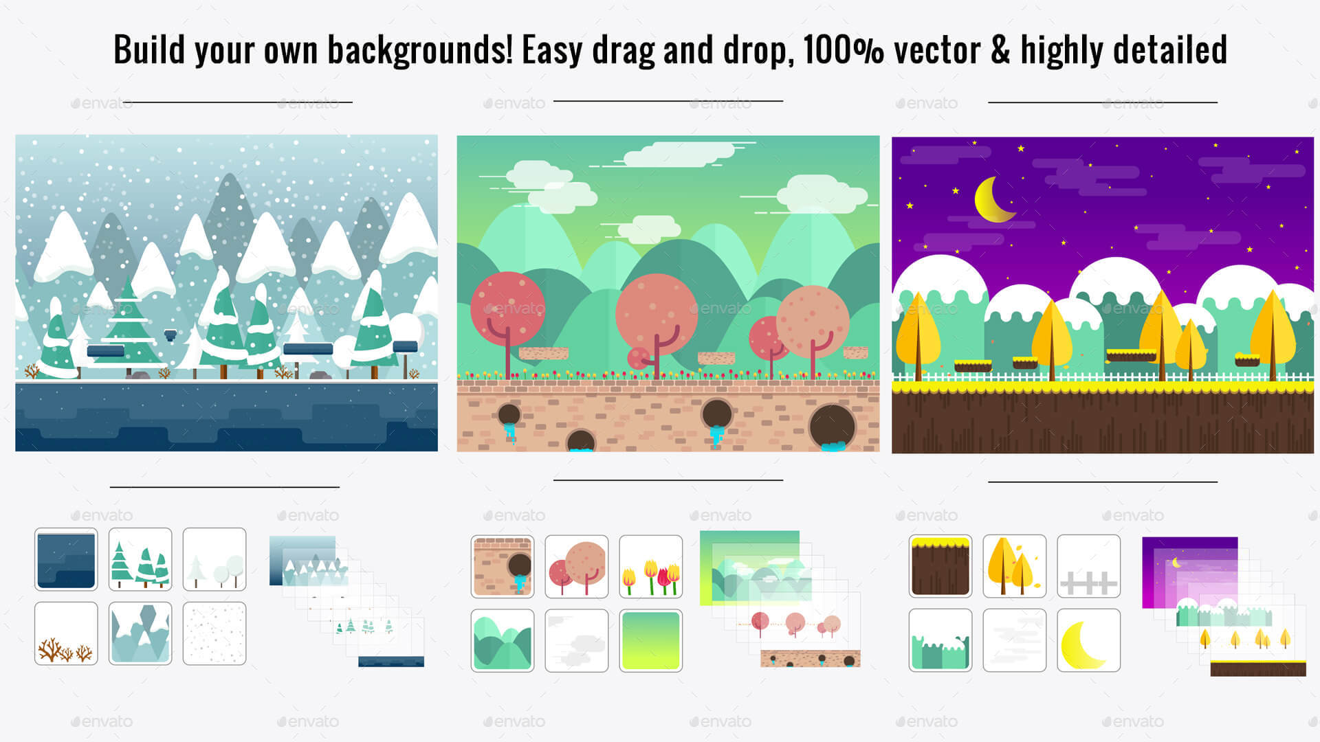 2D Background Creator Builder Kit with tile sets and more, Game Assets