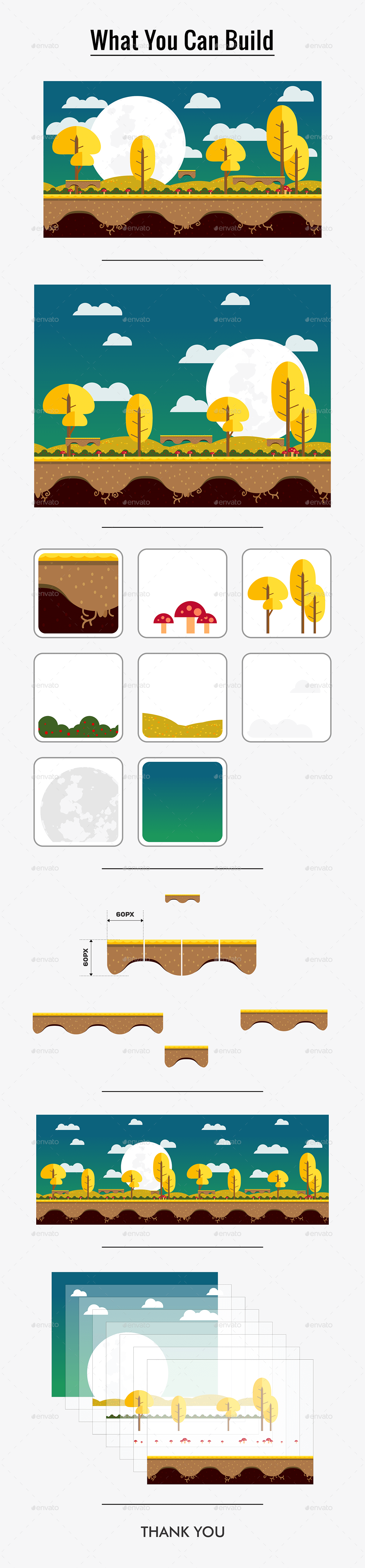 2D Background Creator Builder Kit with tile sets and more, Game Assets