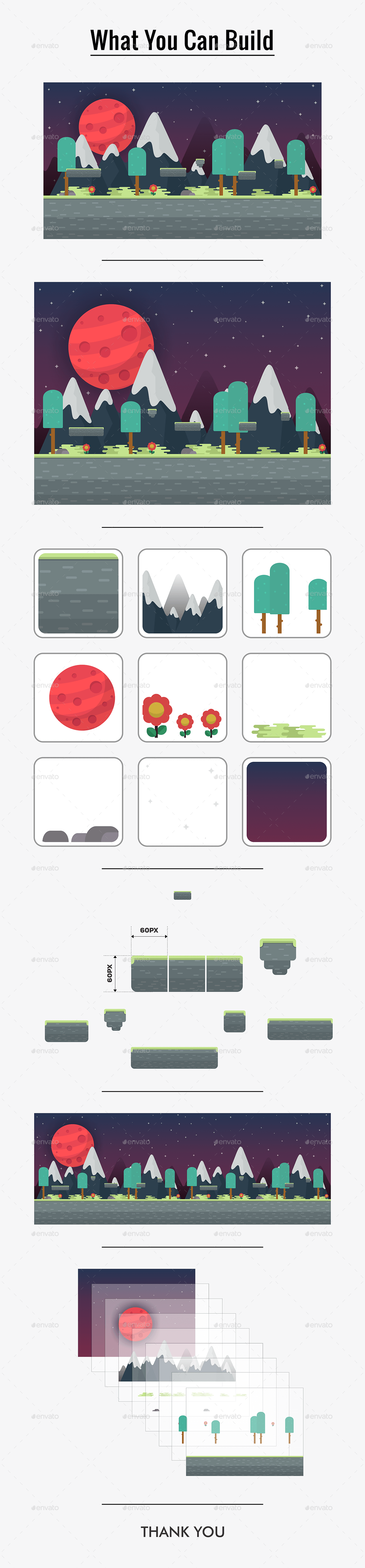 2D Background Creator Builder Kit with tile sets and more, Game Assets