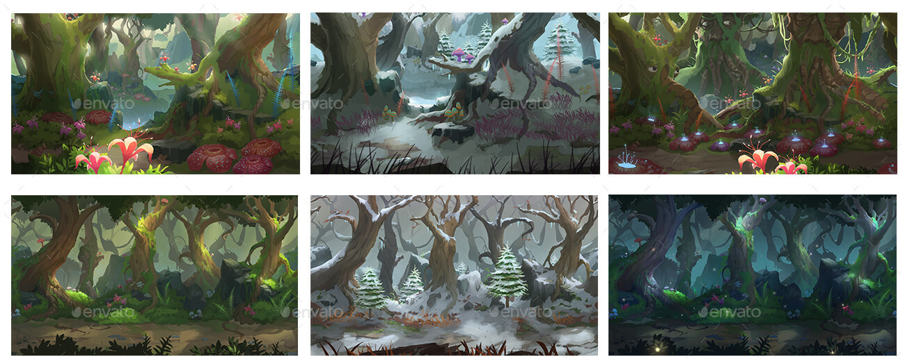 19 Fantasy 2D Game Background Bundle - Stackable and Parallax, Game Assets