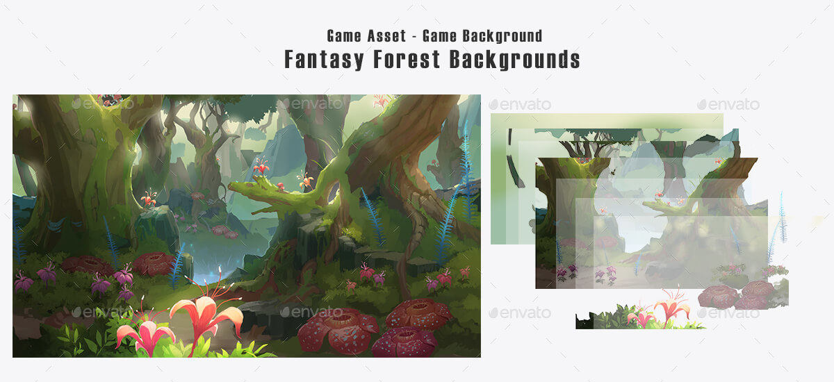 6 Forest 2D Game Backgrounds - Parallax and Stackable, Game Assets