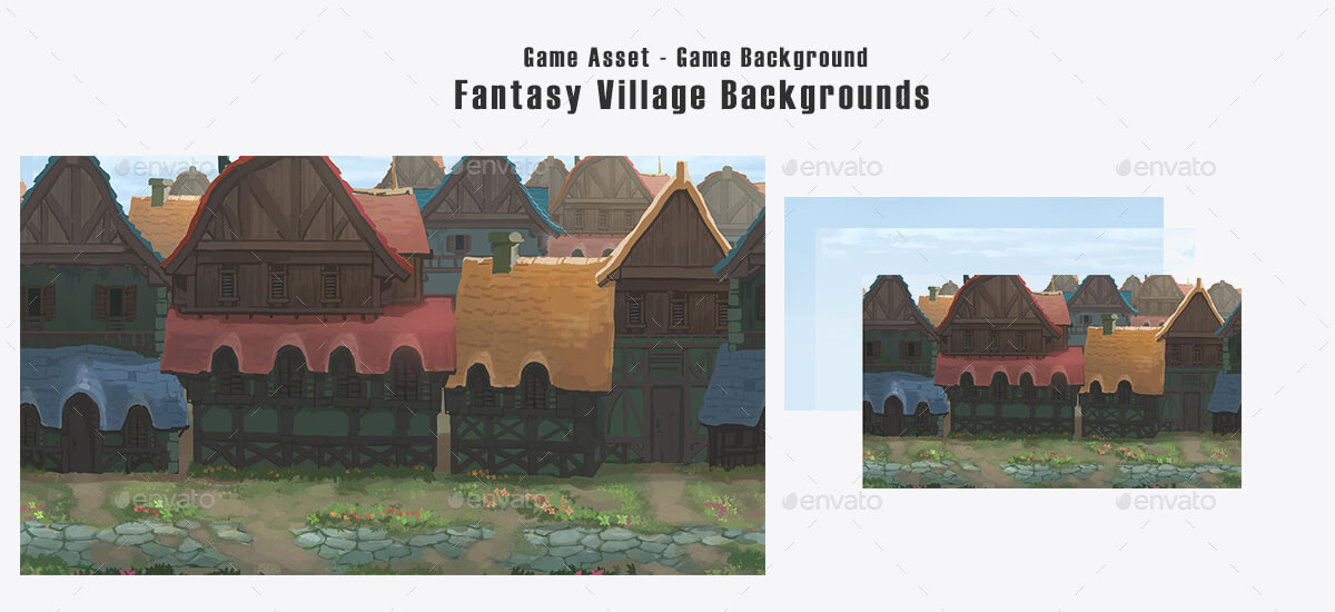 5 Village 2D Game Backgrounds - Parallax and Stackable, Game Assets