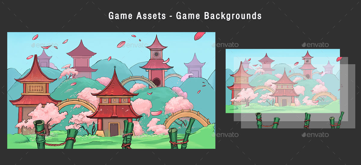3 Asian / Ninja Game Backgrounds - Parallax and Tileable, Game Assets