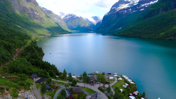 Beautiful Nature Norway Aerial View of the Campsite To Relax., Stock ...