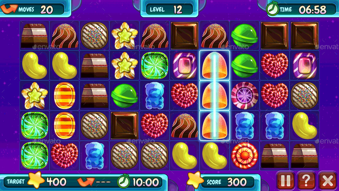 Match-3 Candy Puzzle Game Assets with GUI Kit, Game Assets | GraphicRiver