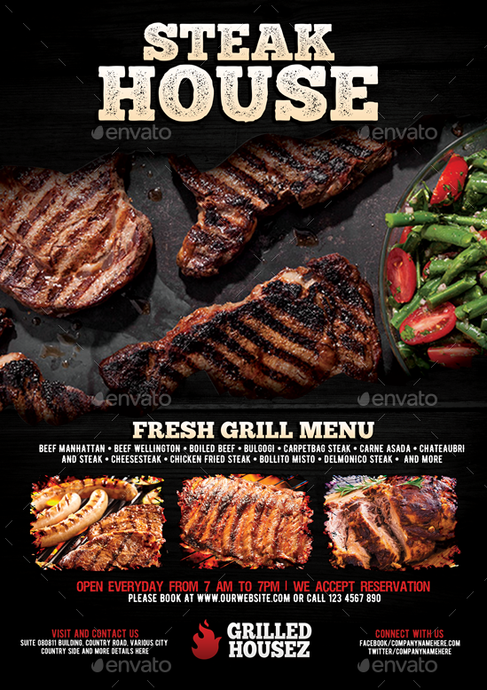 Steakhouse and Grill Flyer, Print Templates | GraphicRiver