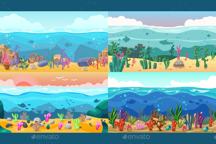 Parallax Ocean 2D Backgrounds, Game Assets | GraphicRiver