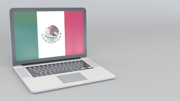 Opening and Closing Laptop with Flag of Mexico on the Screen, Motion ...