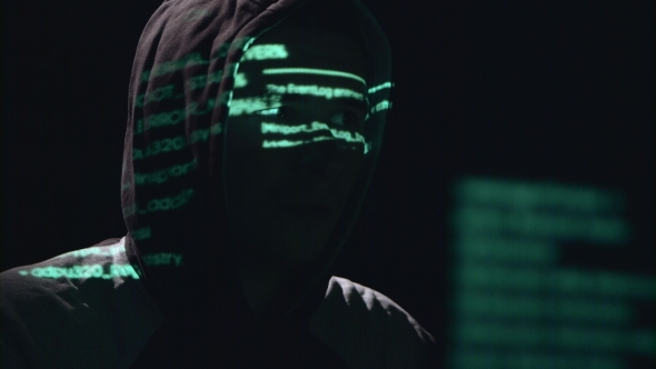 Spy Is Hacking the Site of Cyberpolicy. Black Background, Stock Footage