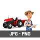 3D Farmer with Notepad in Front of Tractor, Graphics | GraphicRiver