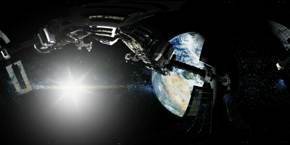 International Space Station Orbiting Earth in Virtual Reality, Motion ...