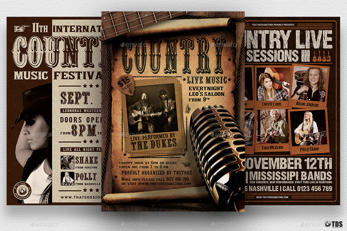 Country Music Flyer Bundle, Print Templates | GraphicRiver