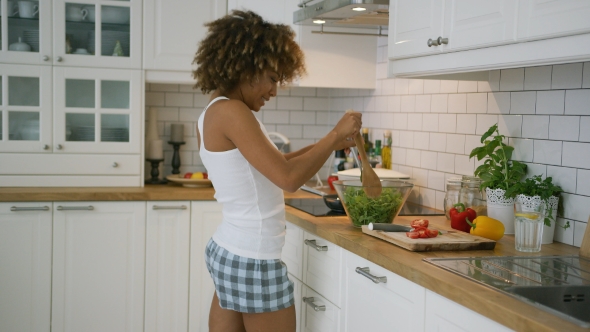 Content Woman Cooking Ad Dancing, Stock Footage | VideoHive