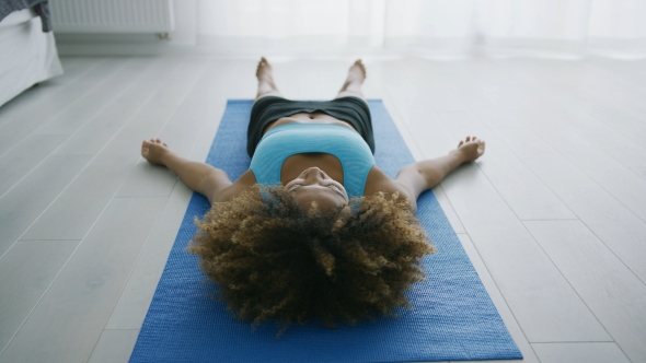 Woman Lying on Mat Relaxing and Breathing, Stock Footage | VideoHive