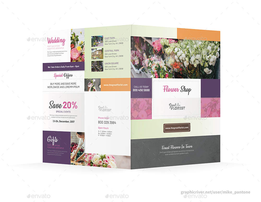 Florist Bifold / Halffold Brochure 3, Print Templates | GraphicRiver