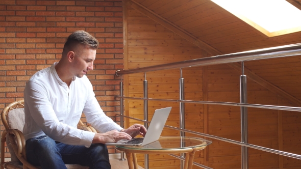 Successful Businessman Using Laptop at Home Living Room Home Office ...