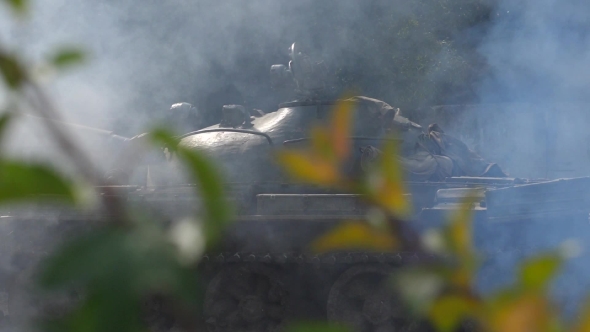 Military Tank with Smoke Moving on Battle Field, Stock Footage | VideoHive