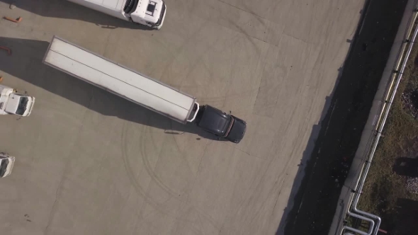 Truck with Freight Container Parking for Unloading in Storage Building ...