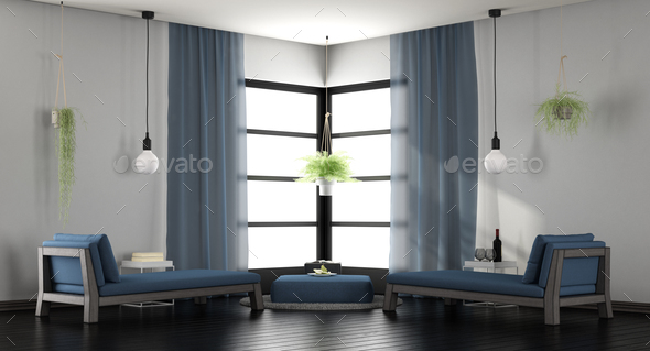 Modern white and blue lounge Stock Photo by archideaphoto | PhotoDune