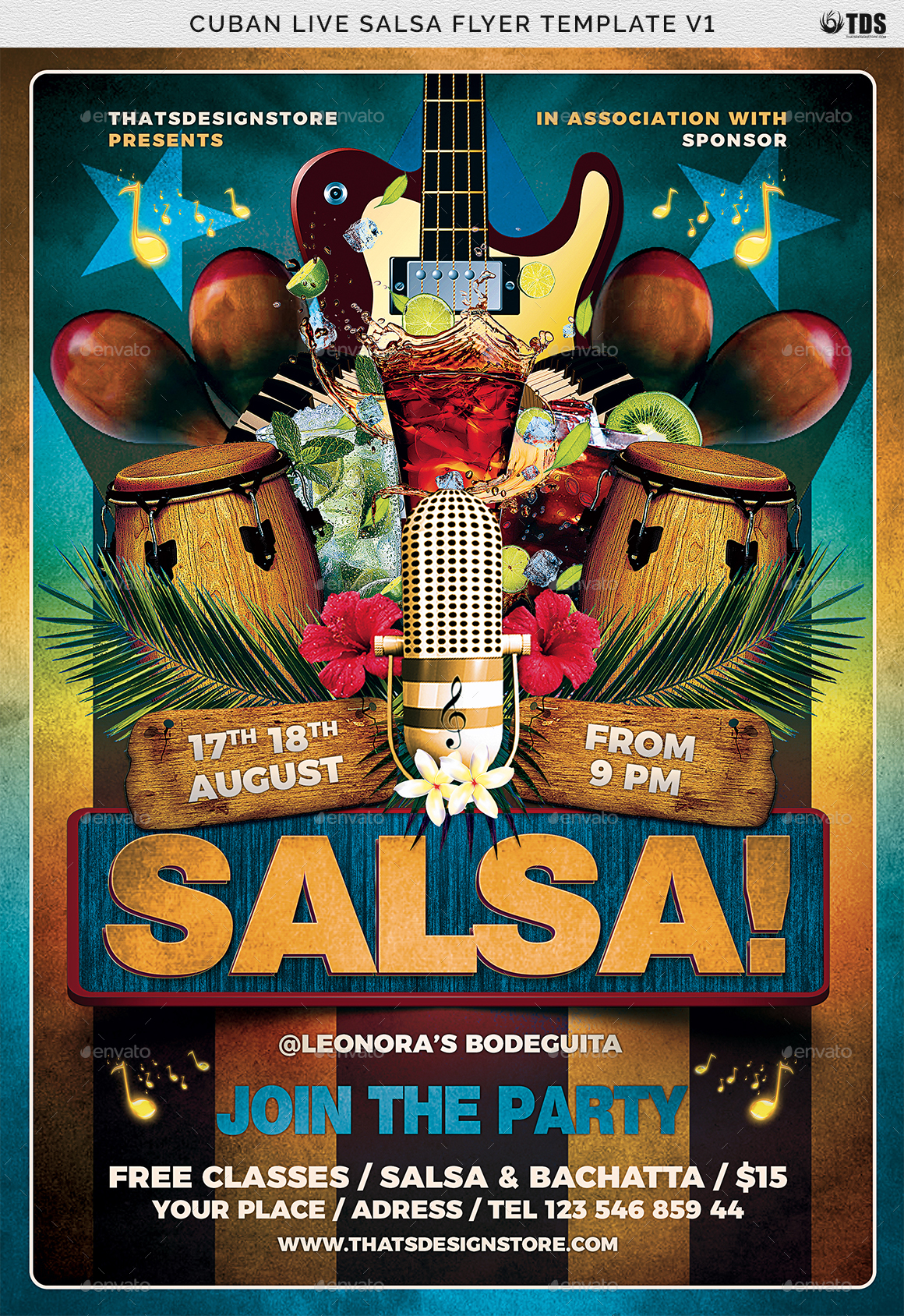 Cuban Live Salsa Flyer Template V1 by lou606 | GraphicRiver