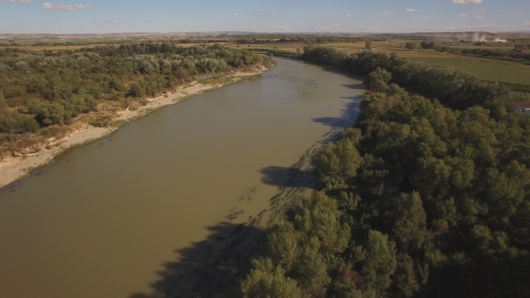 Ebro River Birds Eye, Stock Footage | VideoHive