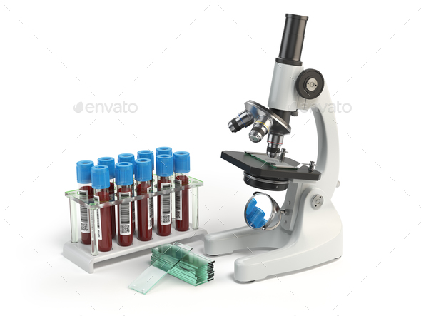 Microscope medical test tubes with blood samples isolated on whi Stock ...
