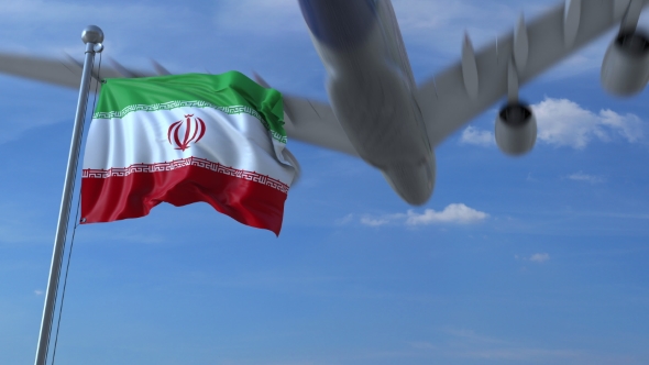 Airplane Flying Over Waving Flag of Iran, Motion Graphics | VideoHive
