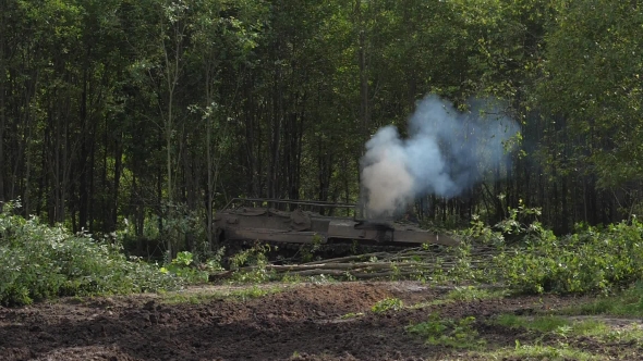 Army Tank Destroy Green Forest To Build Road in Forest on Shooting ...
