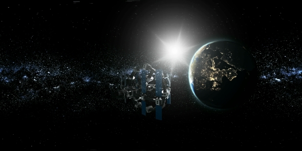 Astronaut and International Space Station Orbiting Earth in Virtual ...