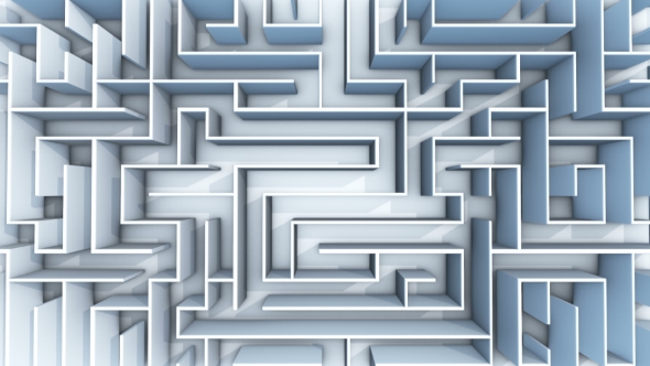 Seamless Flight Over Endless Maze with Illuminated Blue Walls, Motion ...