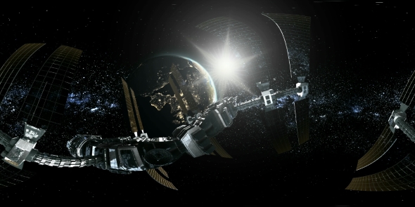 International Space Station Orbiting Earth in Virtual Reality, Motion ...