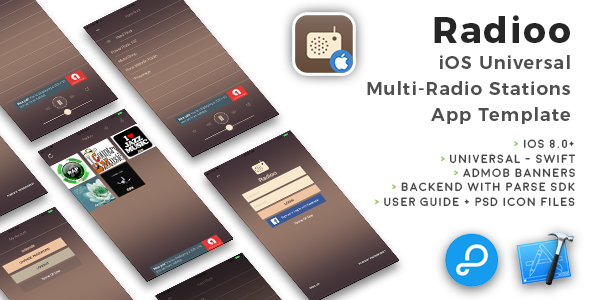 Radioo | iOS Universal Multi-Radio Stations App Template (Swift) by cubycode