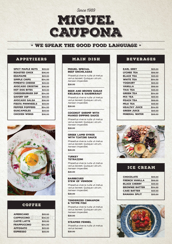 Classic Food Menu, Print Templates | GraphicRiver